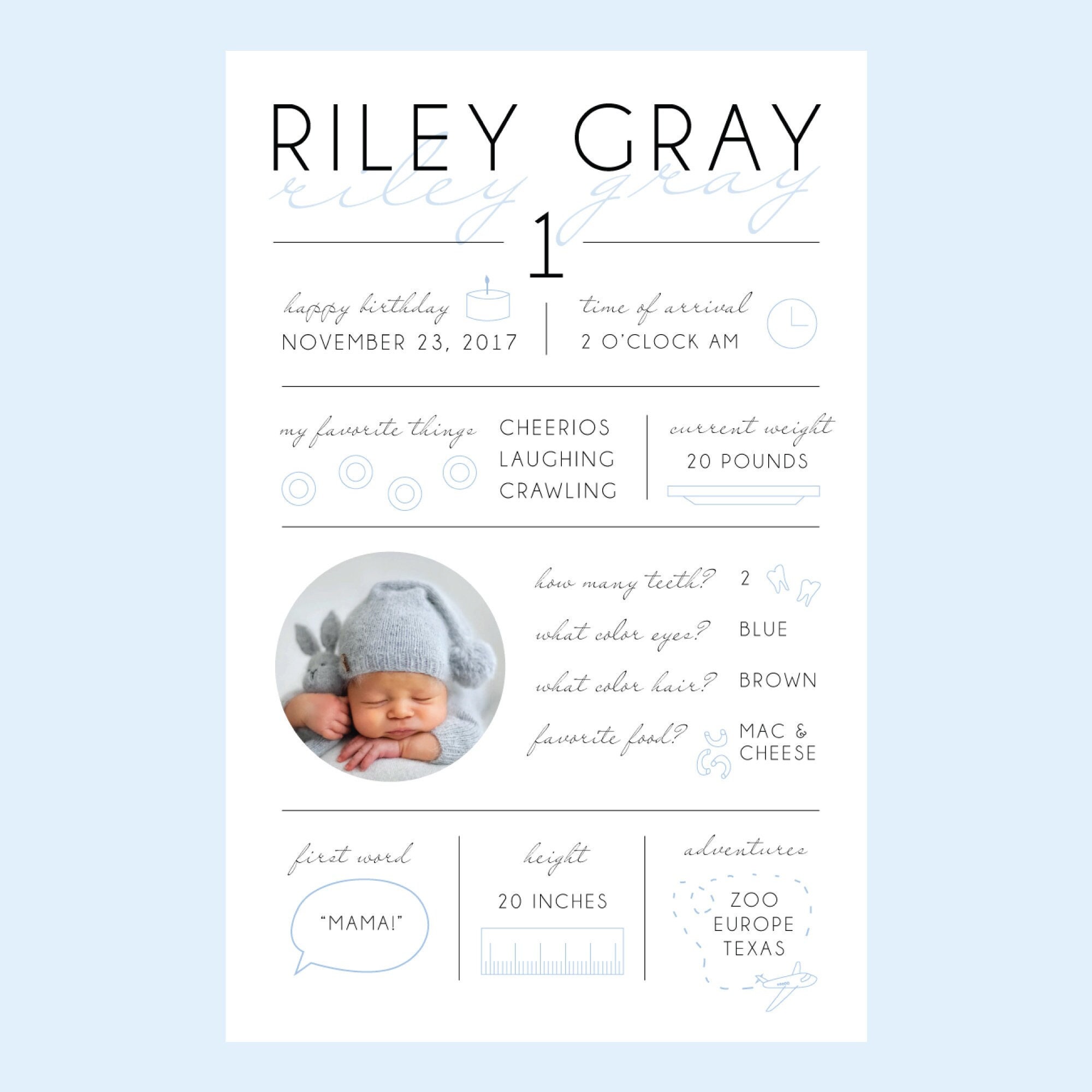 Custom Baby Milestones Printable, One Year Old Minimalist Keepsake ...
