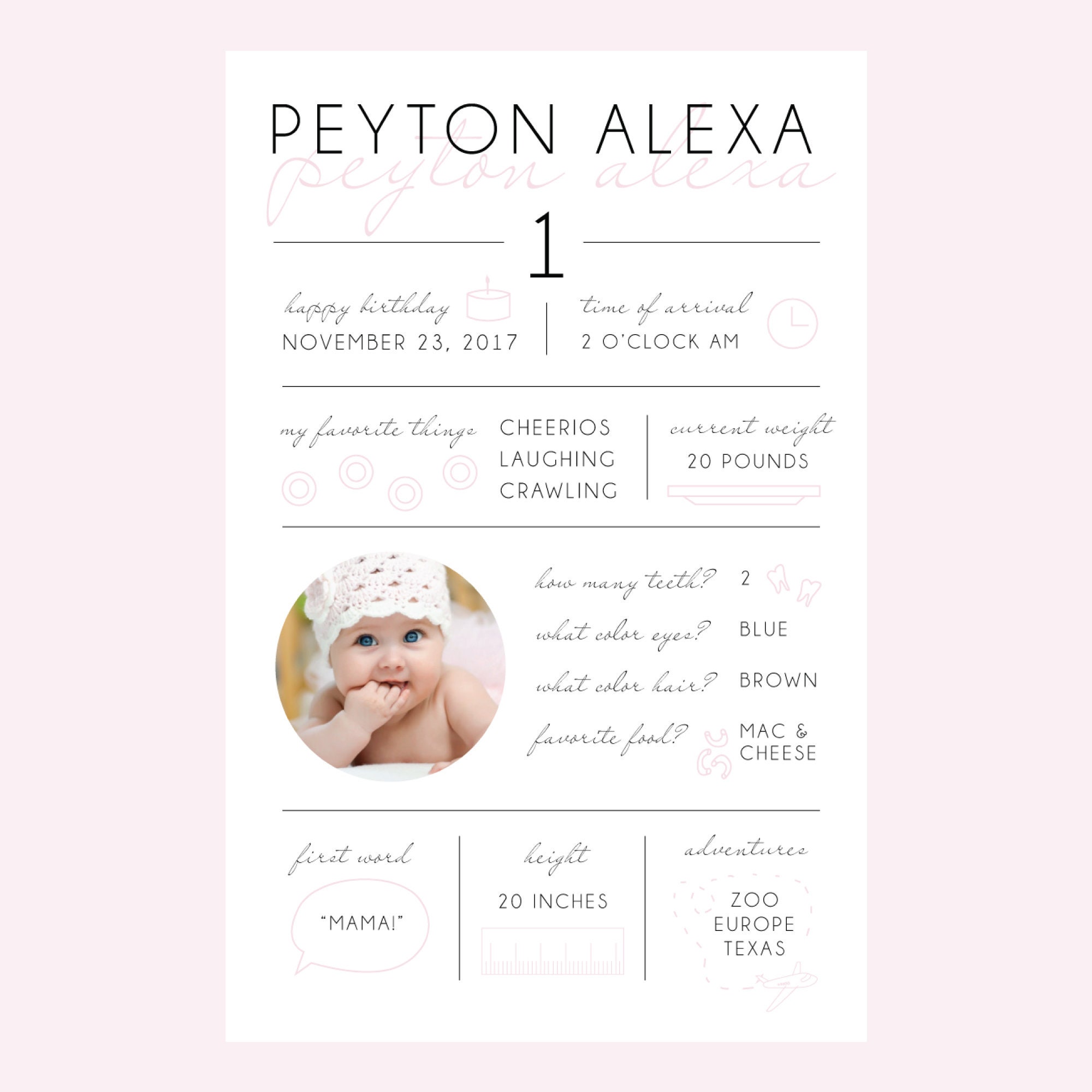 Custom Baby Milestones Printable, One Year Old Minimalist Keepsake ...