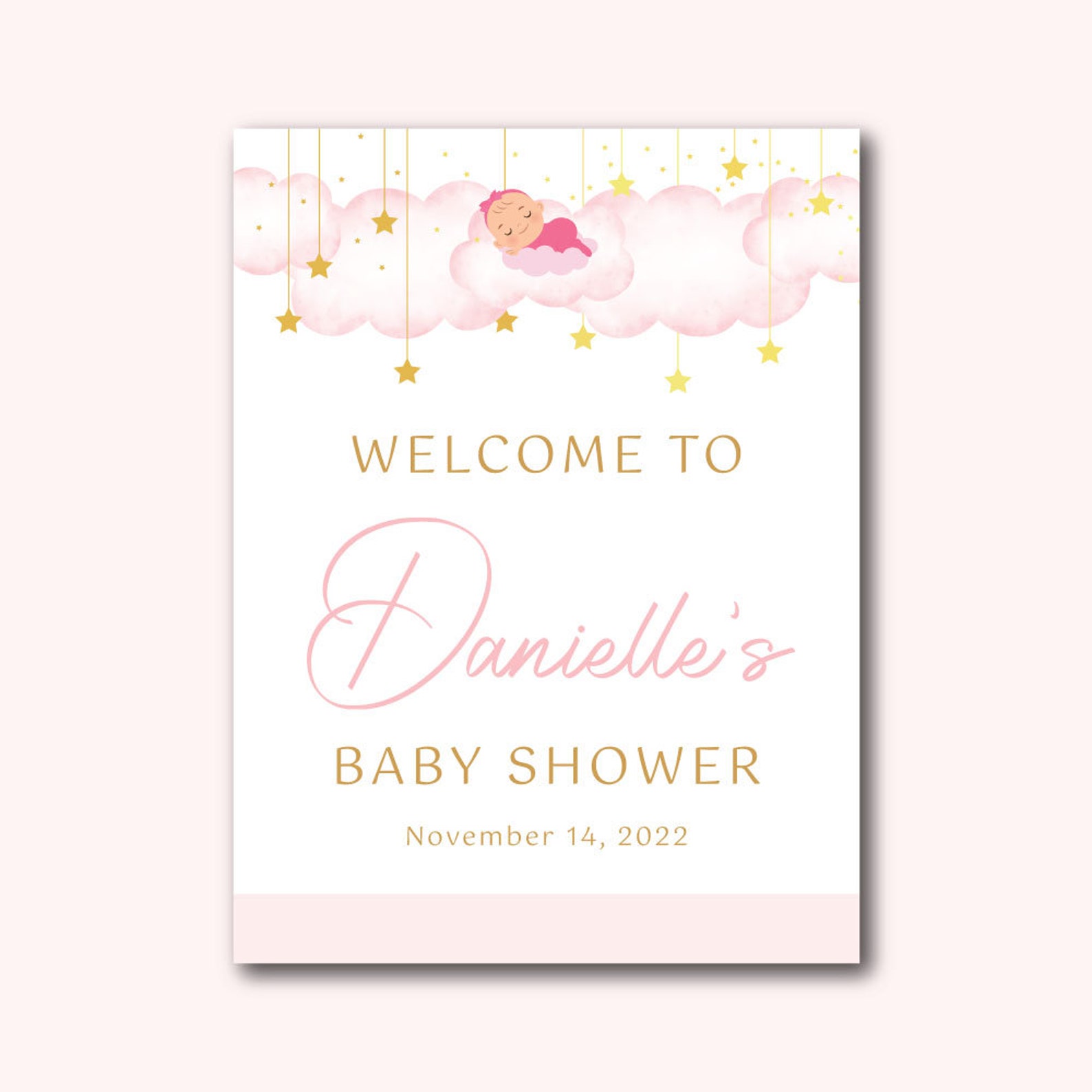 Custom Baby Shower Welcome Sign, Girl Baby Shower Sign Printable, Pink ...