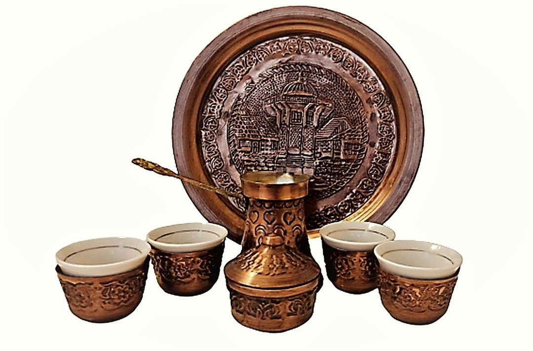 Traditional Turkish Copper Coffee Pot and Cups, Handmade Authentic ...