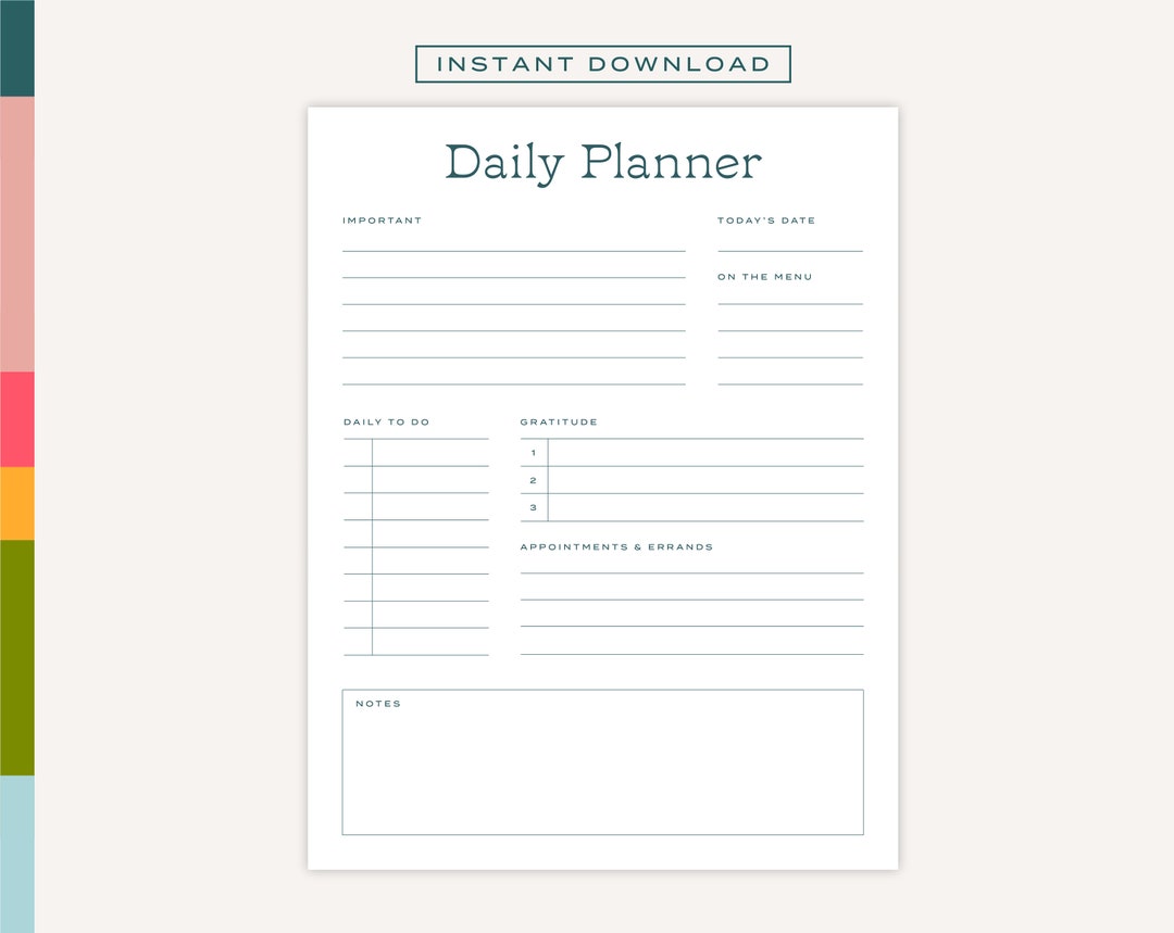 Digital Download, Undated Day Planner Printable, Planner Inserts, Work ...