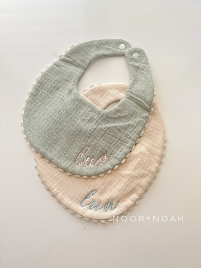 Personalized Embroidered Gauze Baby Bib: Lace Trim - Etsy