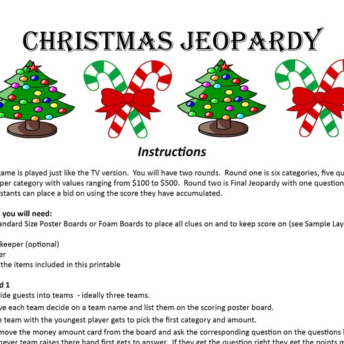 Christmas Jeopardy DIGITAL DOWNLOAD Trivia Game Christmas - Etsy