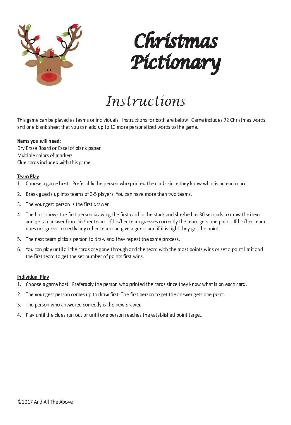 Christmas Pictionary DIGITAL DOWNLOAD, Drawing Game, Christmas Party ...