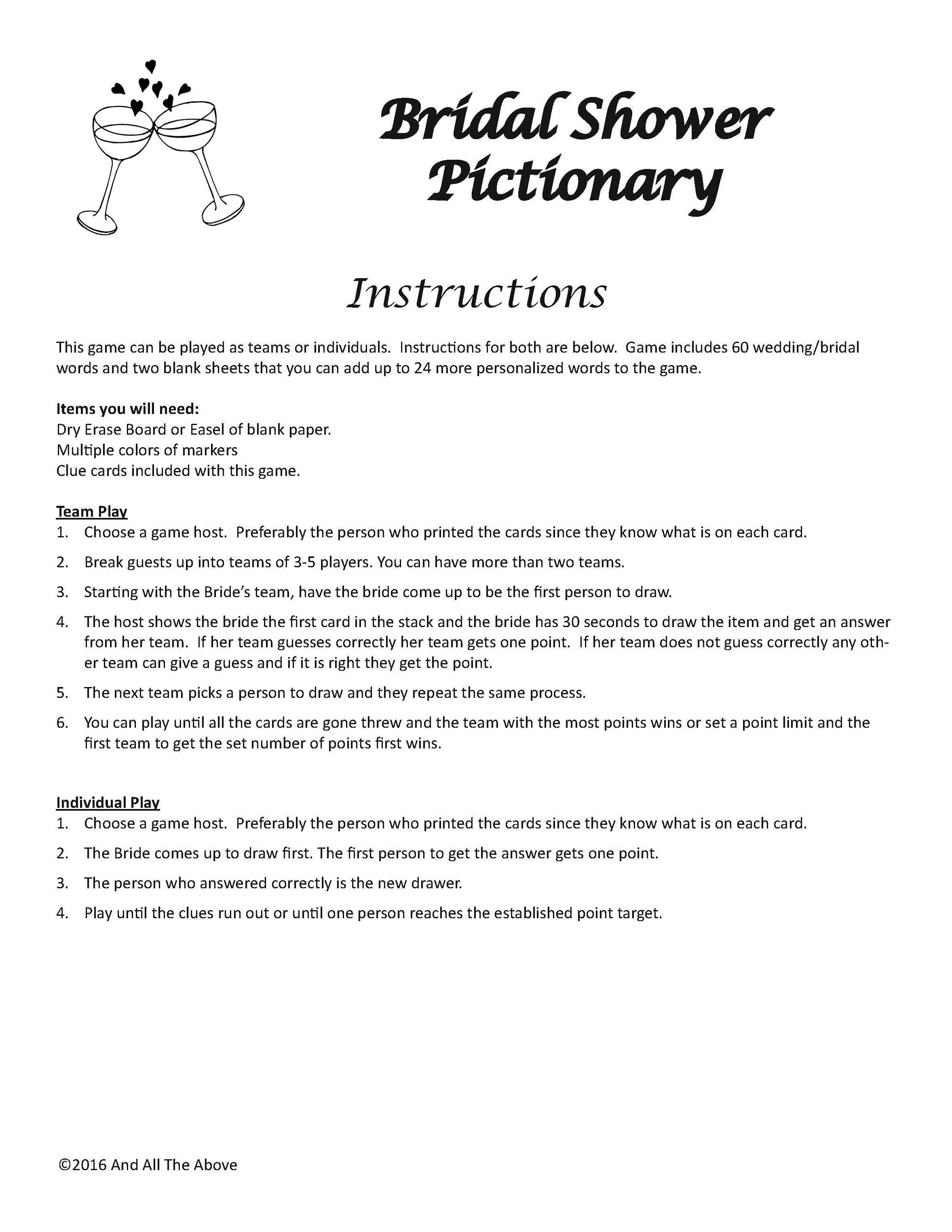 Pistas Del Juego De Pictionary Para Bodas