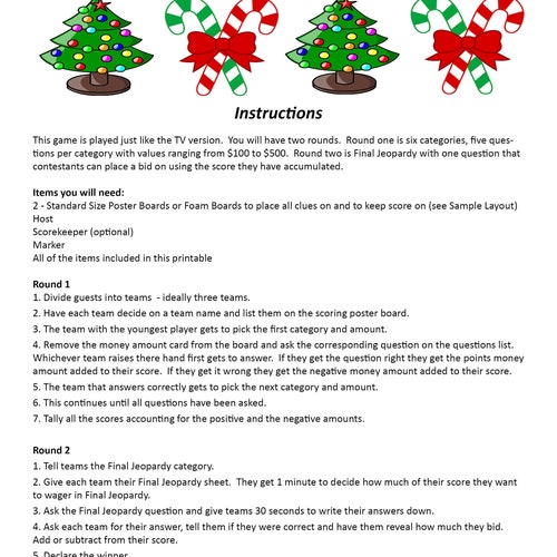 Christmas Jeopardy DIGITAL DOWNLOAD Trivia Game Christmas - Etsy