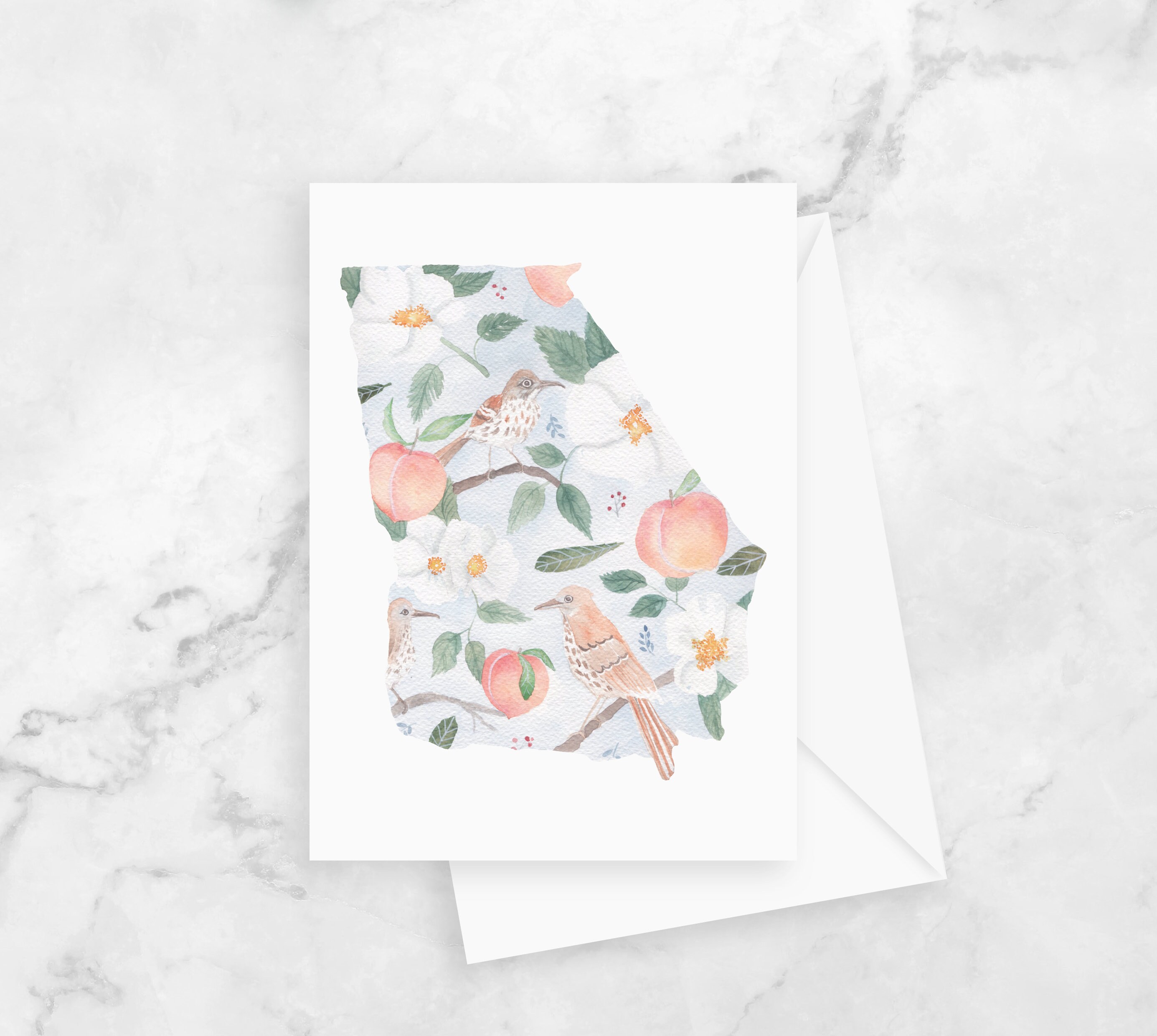 Georgia State Symbols Bird Flower Fruit Greeting Card | Etsy