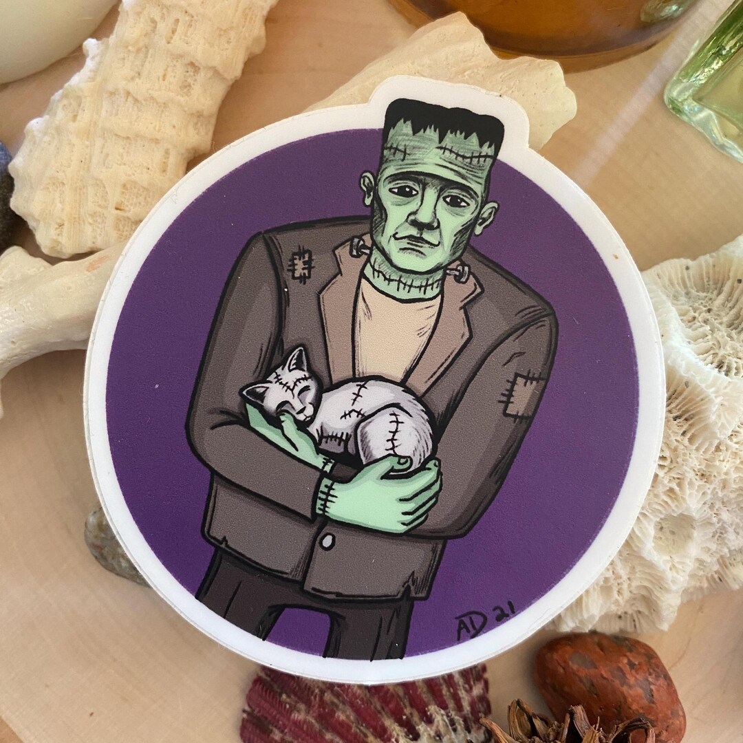 Frankie-stein Vinyl Sticker: Frankenstein Monster & Cat Decal - Etsy