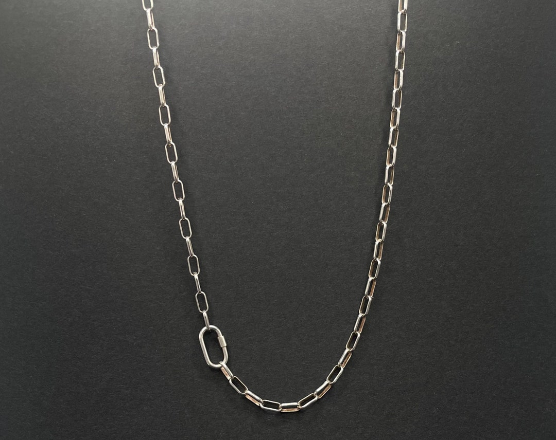 Sterling Silver Carabiner Necklace, 925 Silver Chain Necklace, Unisex ...