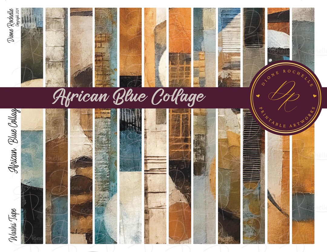 African Blues Collage Commercial Washi Tape Vintage Junk Journaling ...
