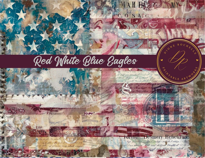 Patriotic Digital Paper Vintage American Flag Scrapbook Paper Military ...