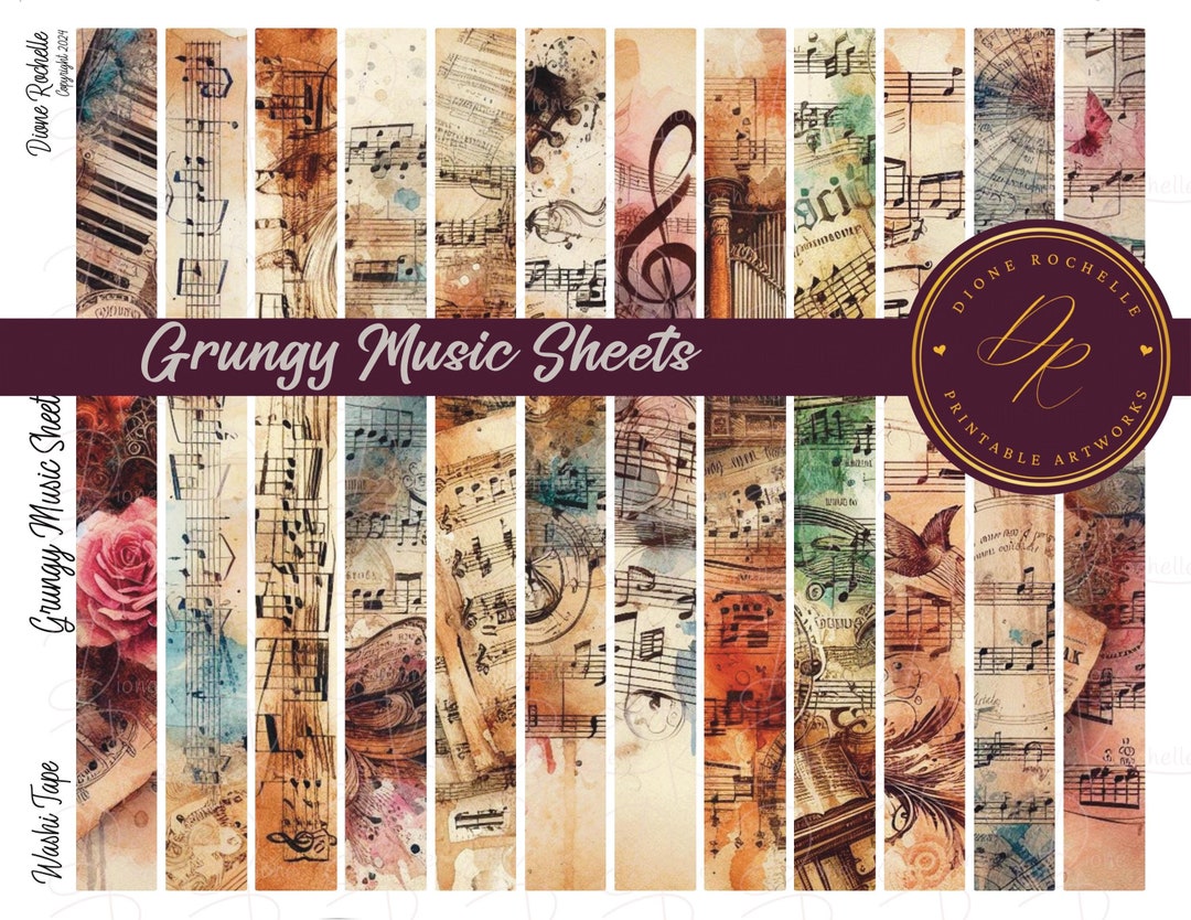 Vintage Music Digital Washi Tape Sheet Music Journal Supply Musical ...