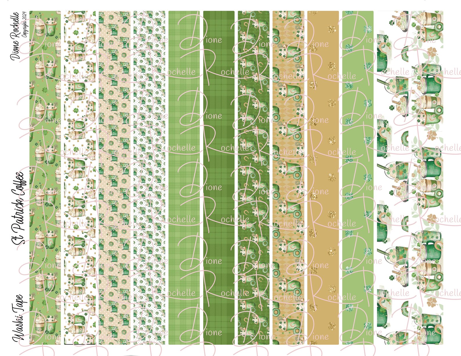 St Patrick Coffee Washi Tape Junk Journal, Borders, Collage Sheets ...