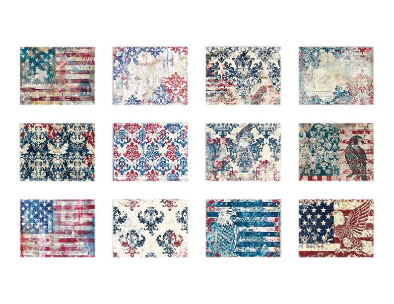 Patriotic Digital Paper Vintage American Flag Scrapbook Paper Military ...