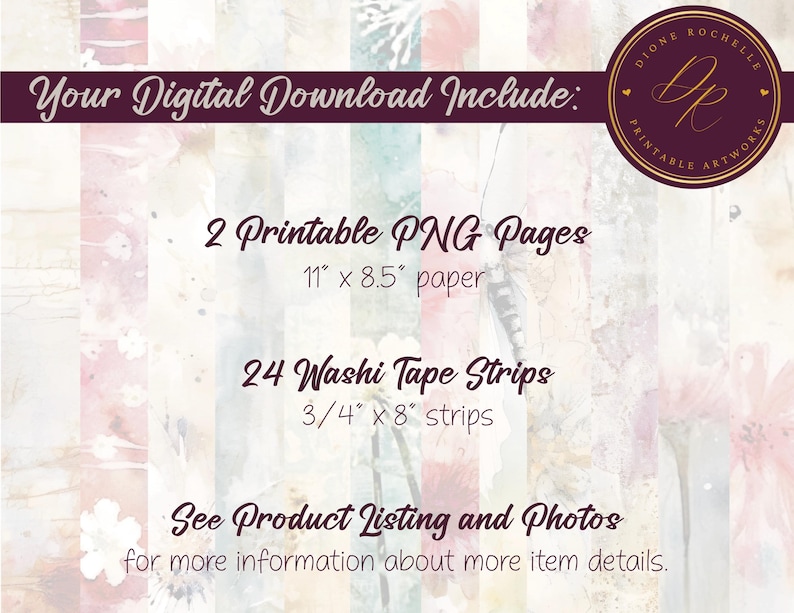Digital Washi Tape Butterfly Printable Floral Strip Journal ...