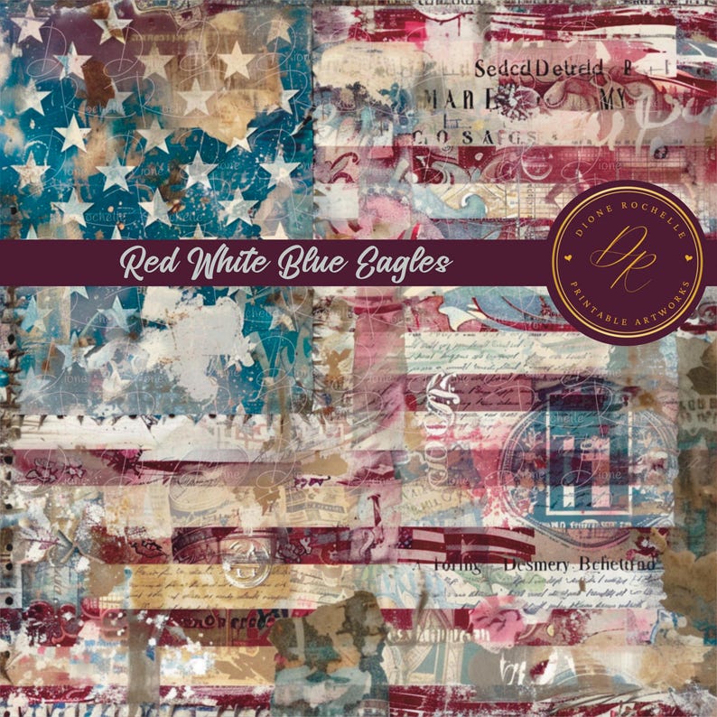 Patriotic Digital Paper Vintage Flag Scrapbook Kit Military Journal ...