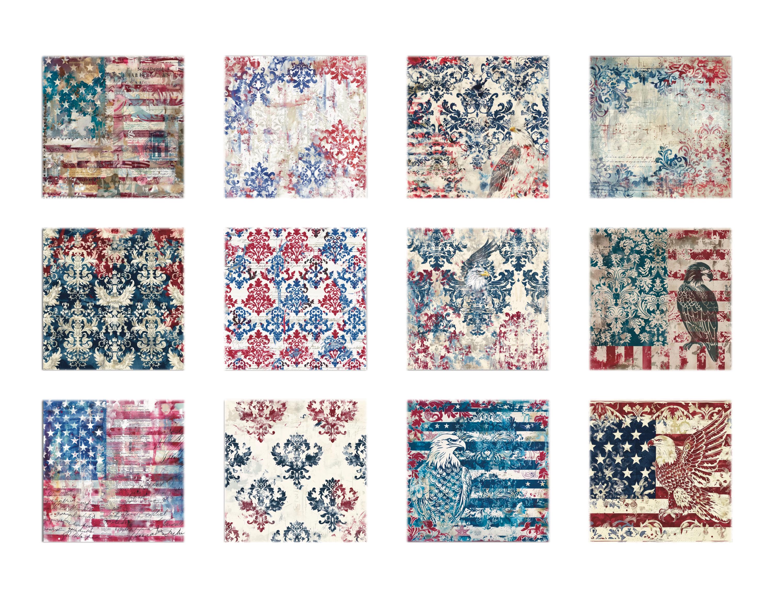 Patriotic Digital Paper Vintage American Flag Scrapbook Paper Military ...