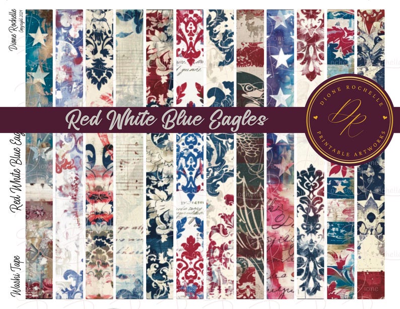 Patriotic Digital Paper Vintage American Flag Scrapbook Paper Military ...