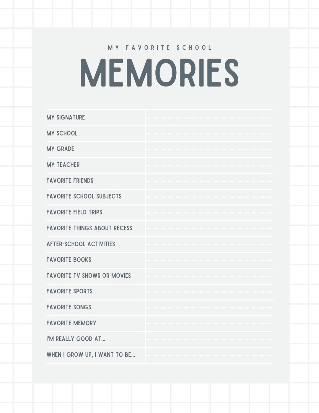 School Memory Sheets Digital Download School Year Organizer - Etsy