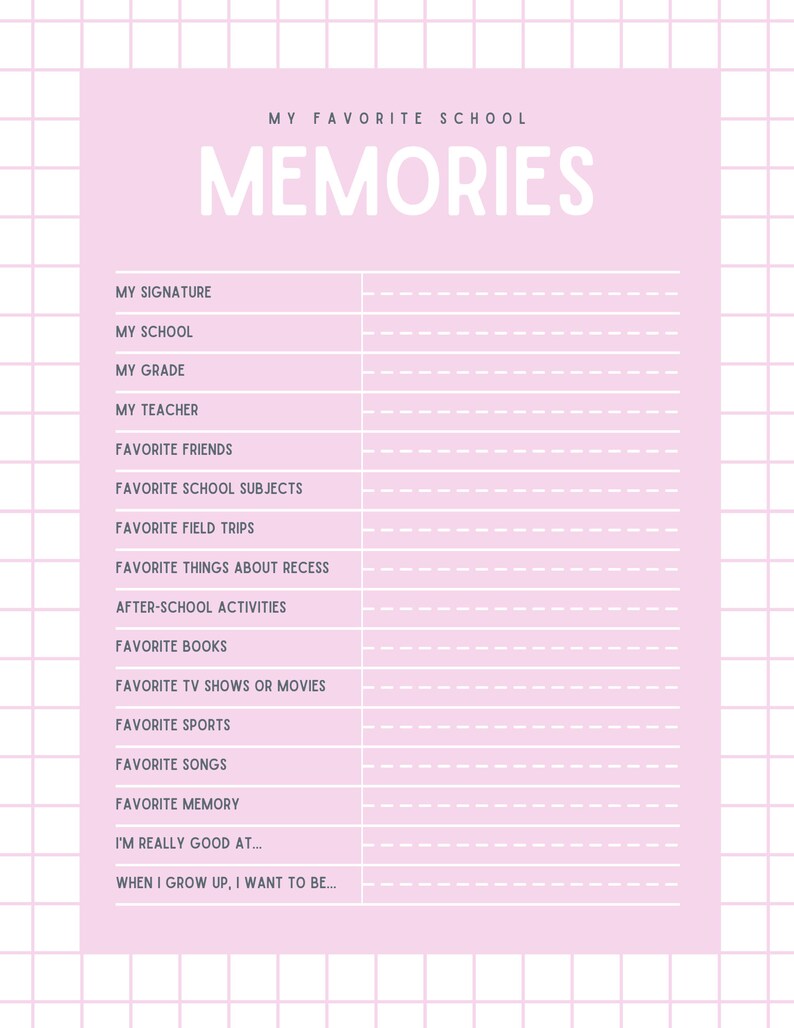 School Memory Sheets Digital Download, School Year Organizer, DIY ...
