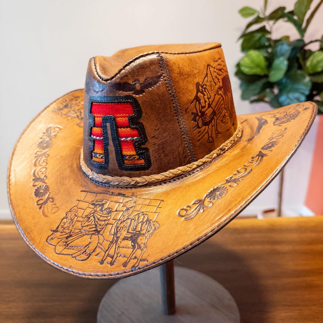 Origen Hats - Brown Cowboy Leather Hat, Boho Rodeo Cap, Western Style ...