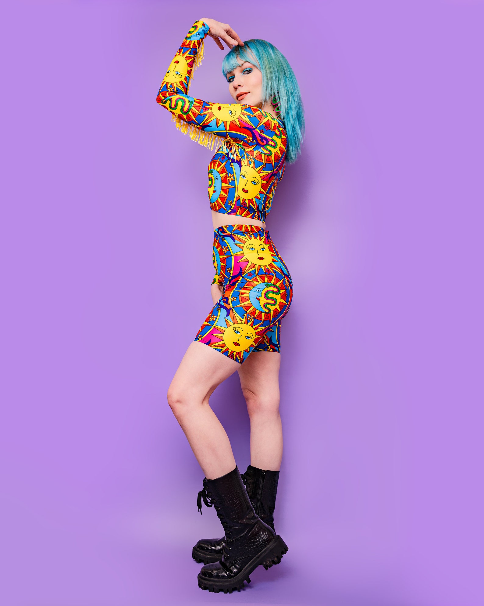 Midnight Sun Fringe Sleeved Crop Top - UV Reactive - Eco Recycled ...