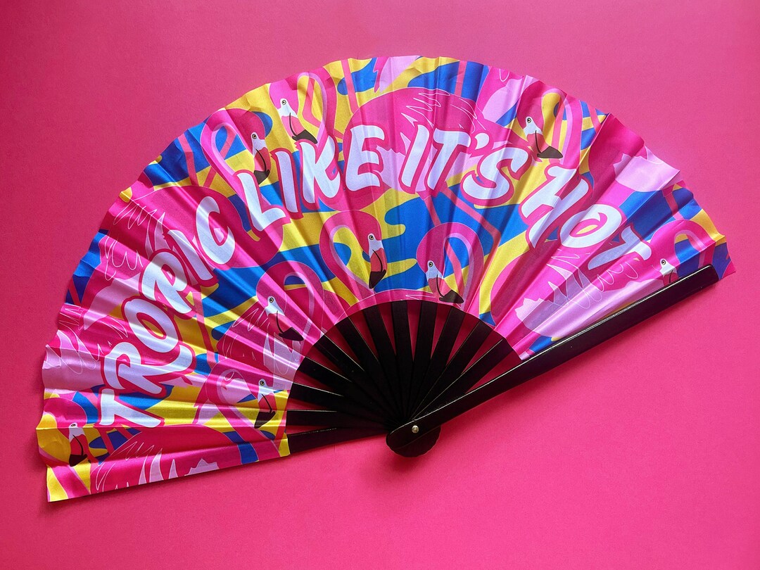 Flamingo Fiesta Large Hand Fan - Clacking Folding Statement Fan, Rave ...