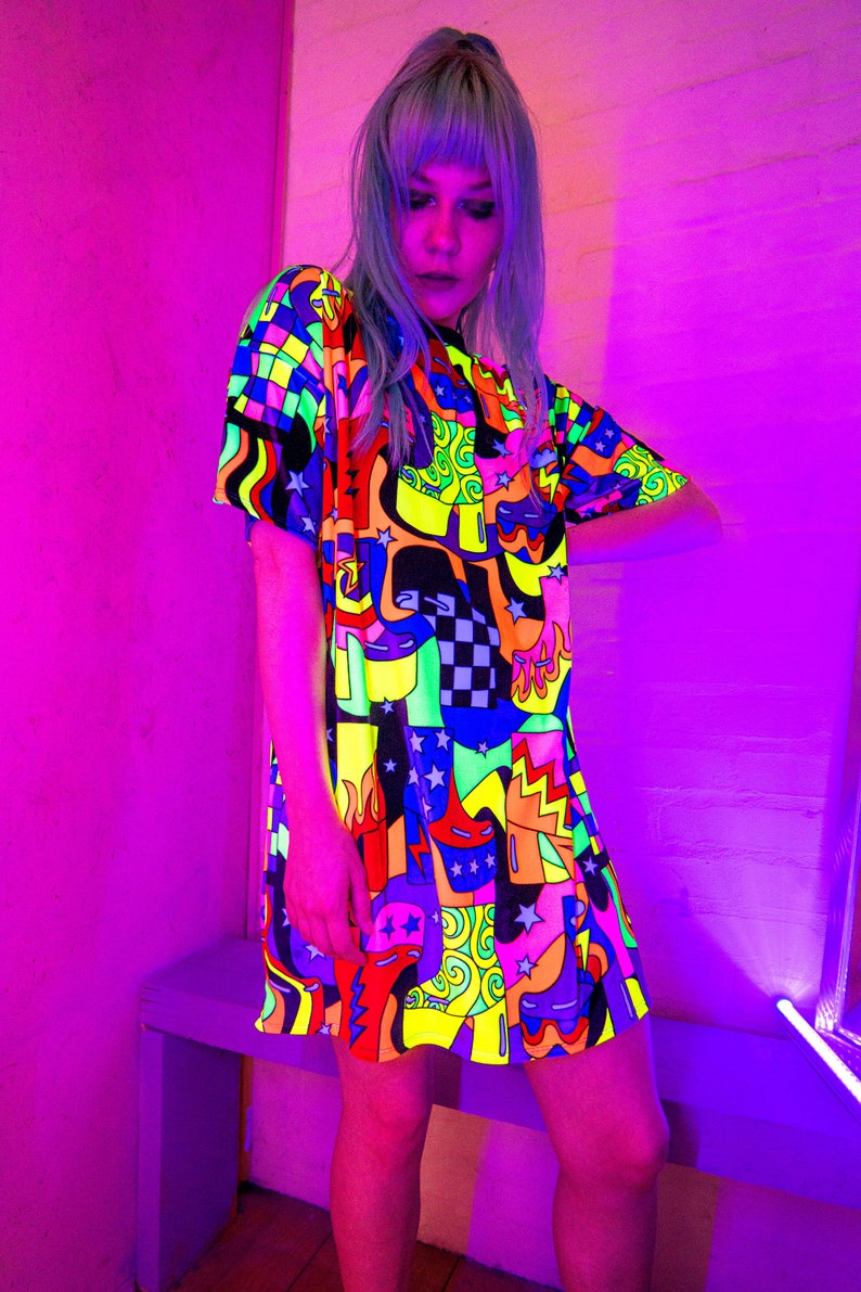 Boots Electric Velvet T-shirt Dress - UV Reactive, Festival Clothing ...