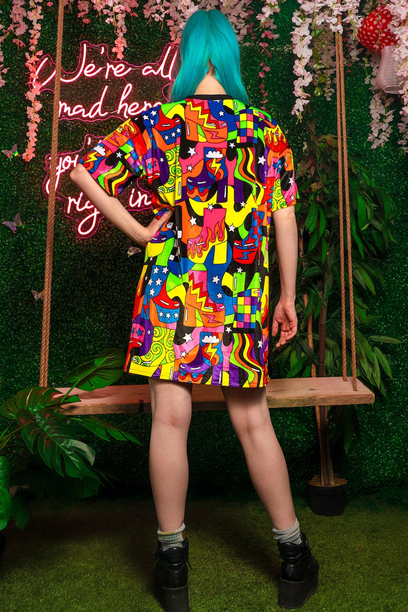 Boots Electric Velvet T-shirt Dress - UV Reactive, Festival Clothing ...
