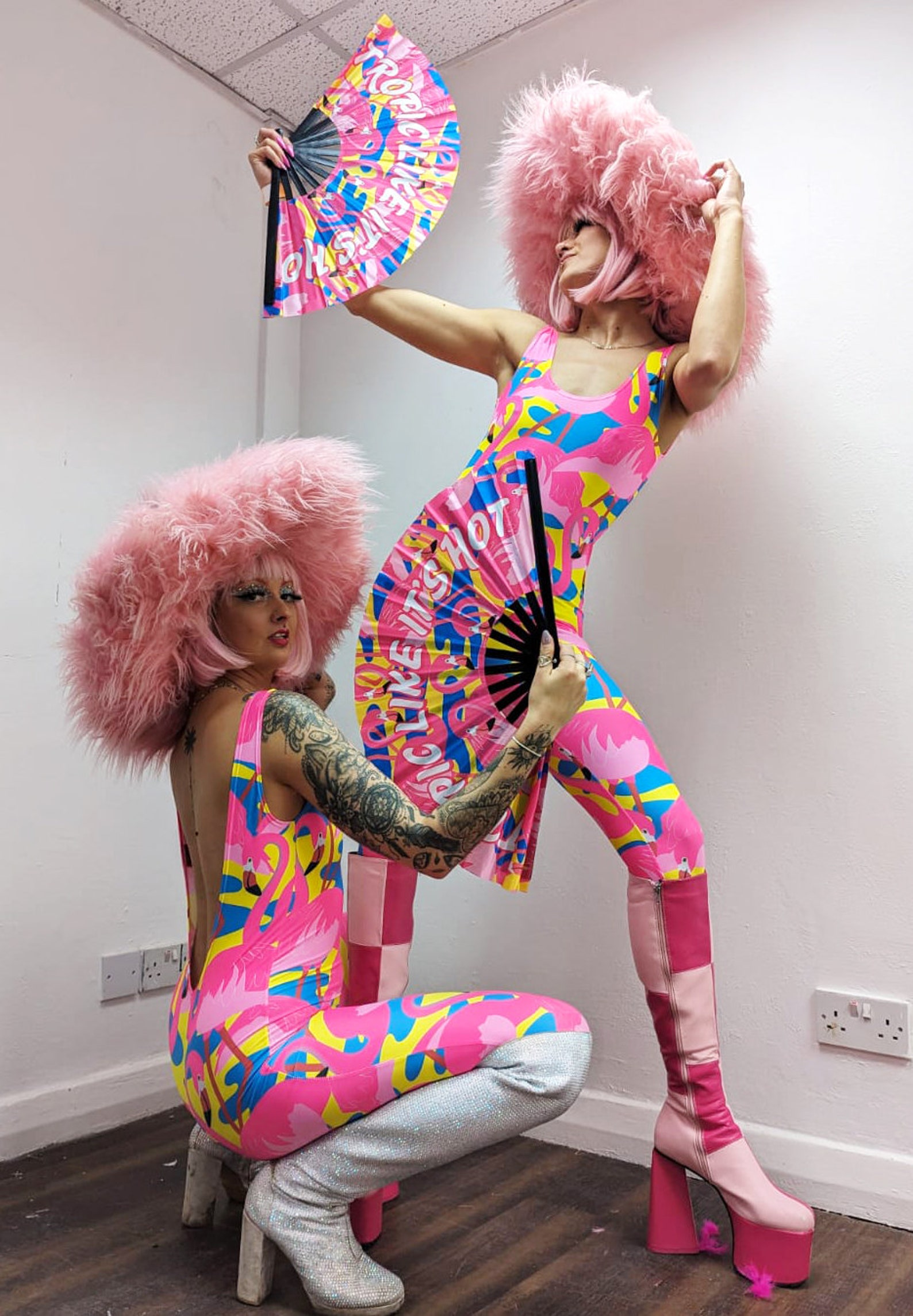 Flamingo Fiesta Catsuit UV Reactive, Recycled Lycra, Festival Outfit ...