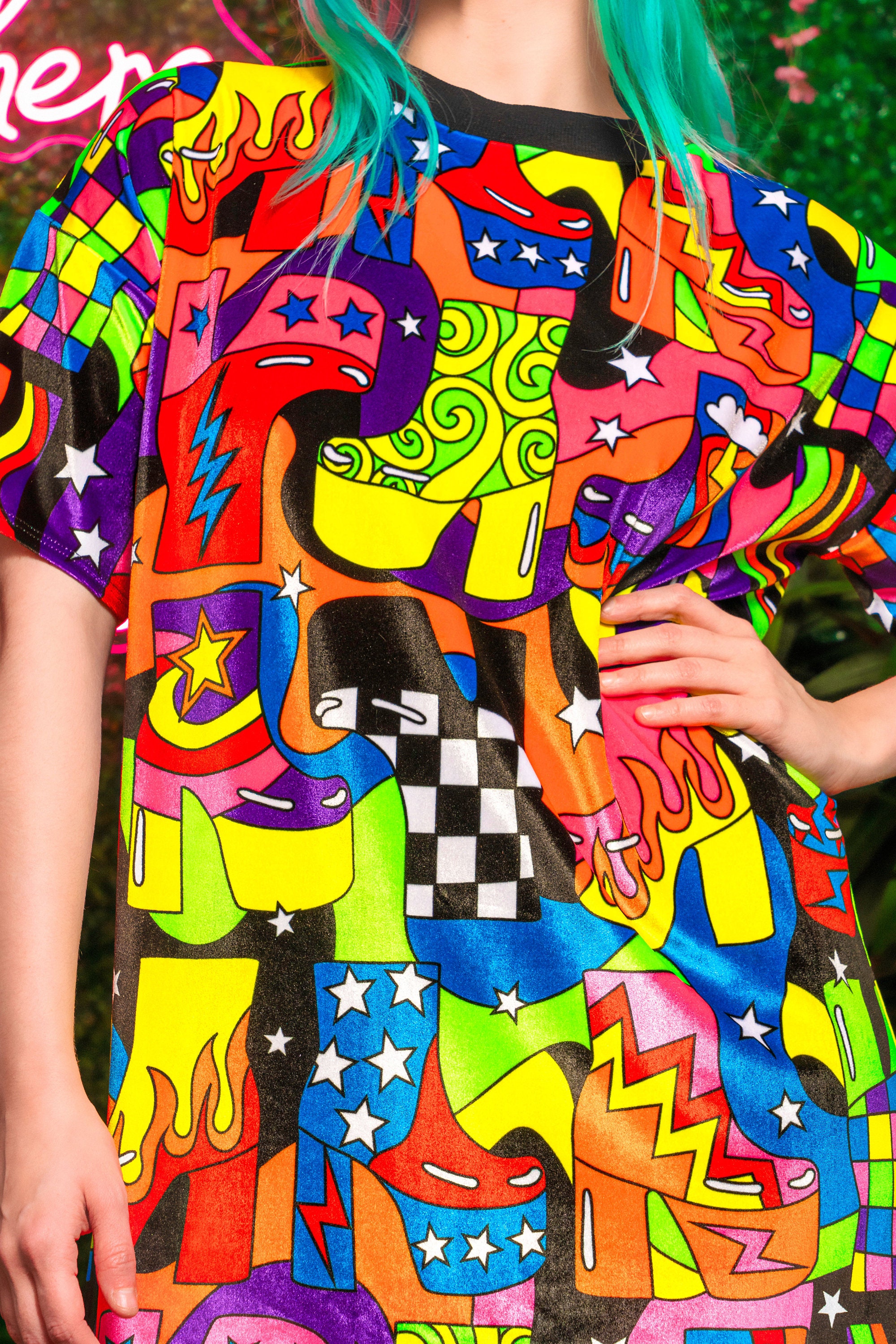 Boots Electric Velvet T-shirt Dress - UV Reactive, Festival Clothing ...
