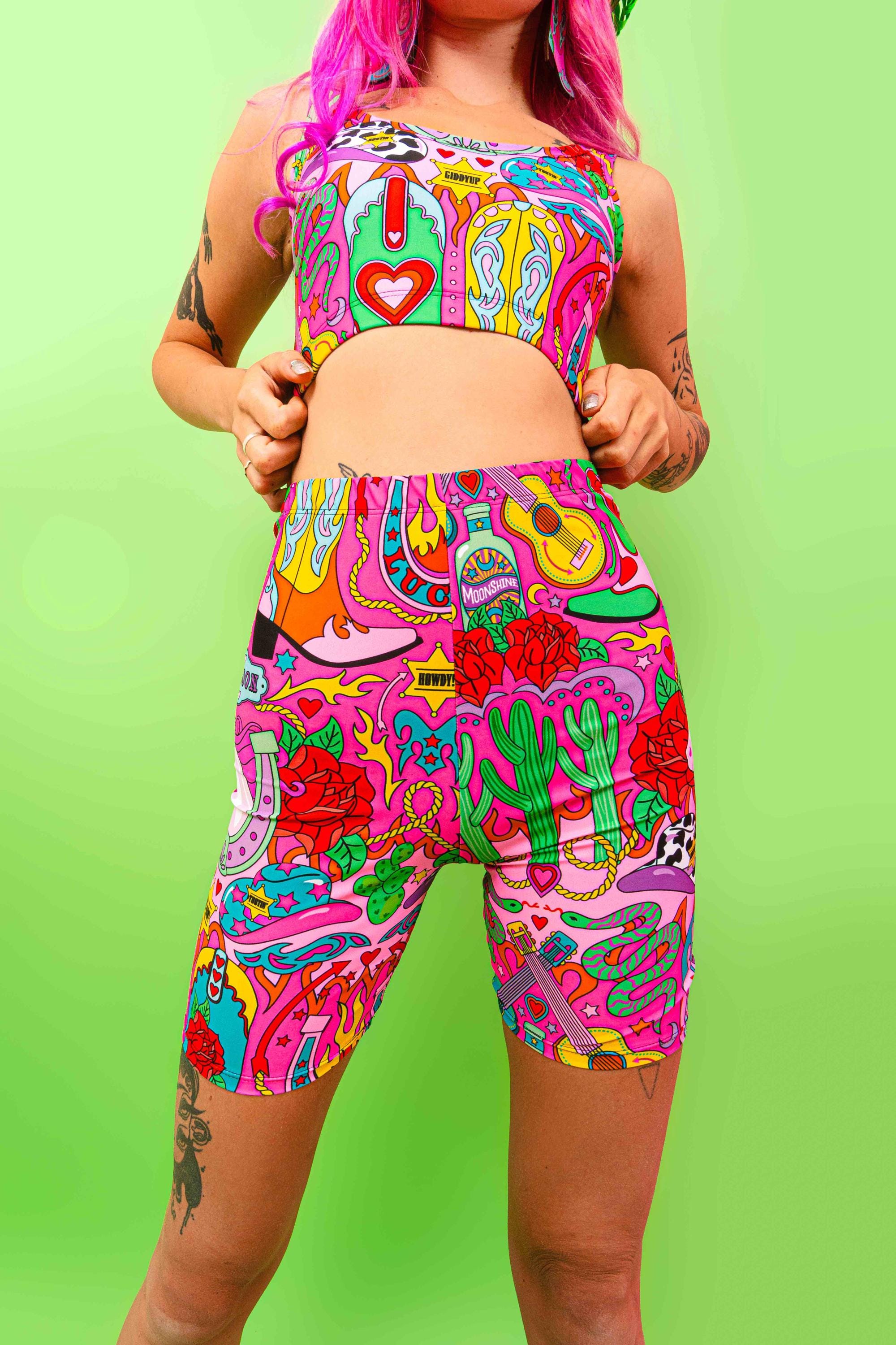 Pink Rodeo Cycling Shorts - UV Reactive, Cowboy, Cowgirl, Festival ...