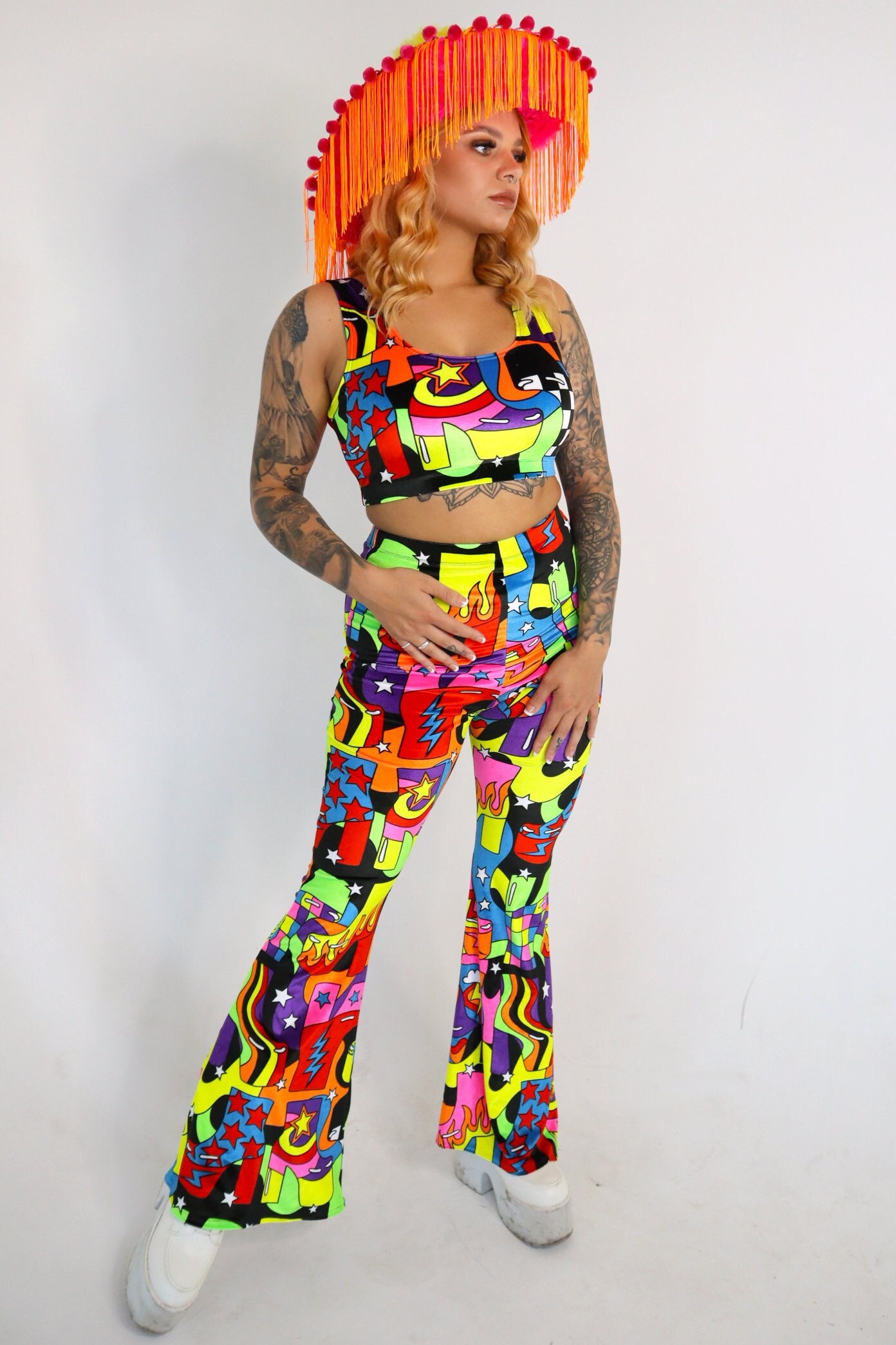 Boots Electric Velvet Flares UV Reactive, Festival Clothing, Rave, Neon ...