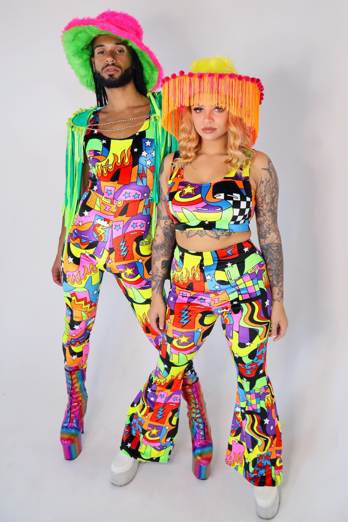 Boots Electric Velvet Flares UV Reactive, Festival Clothing, Rave, Neon ...