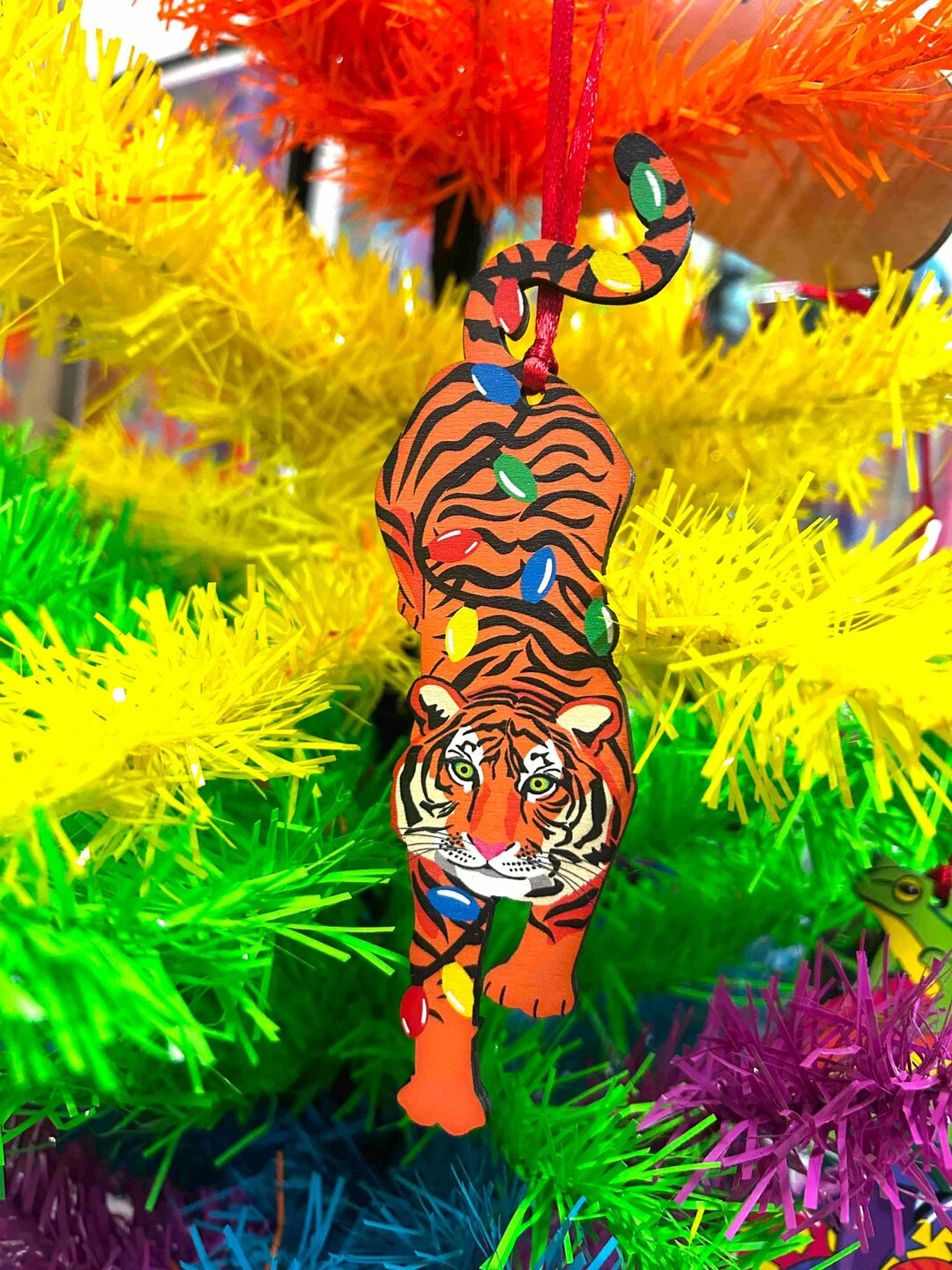 Tiger Christmas Decoration - Wooden, Xmas Tree Hanging Decoration for ...