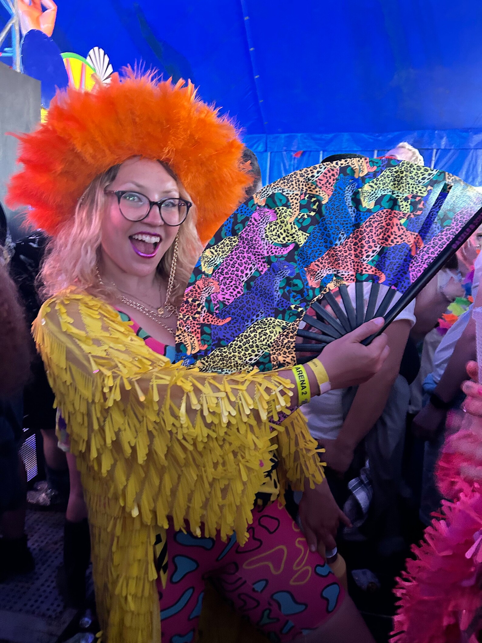 Rainbow Leopard Large Hand Fan - Clacking Folding Statement Fan, Glows ...