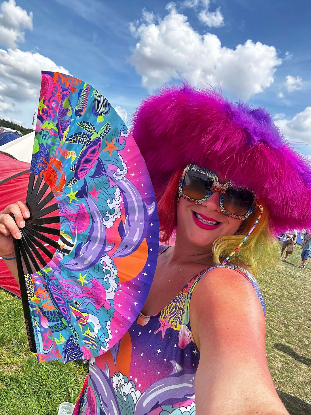 Under the Sea Large Hand Fan - Clacking Folding Fan, Glows in UV ...