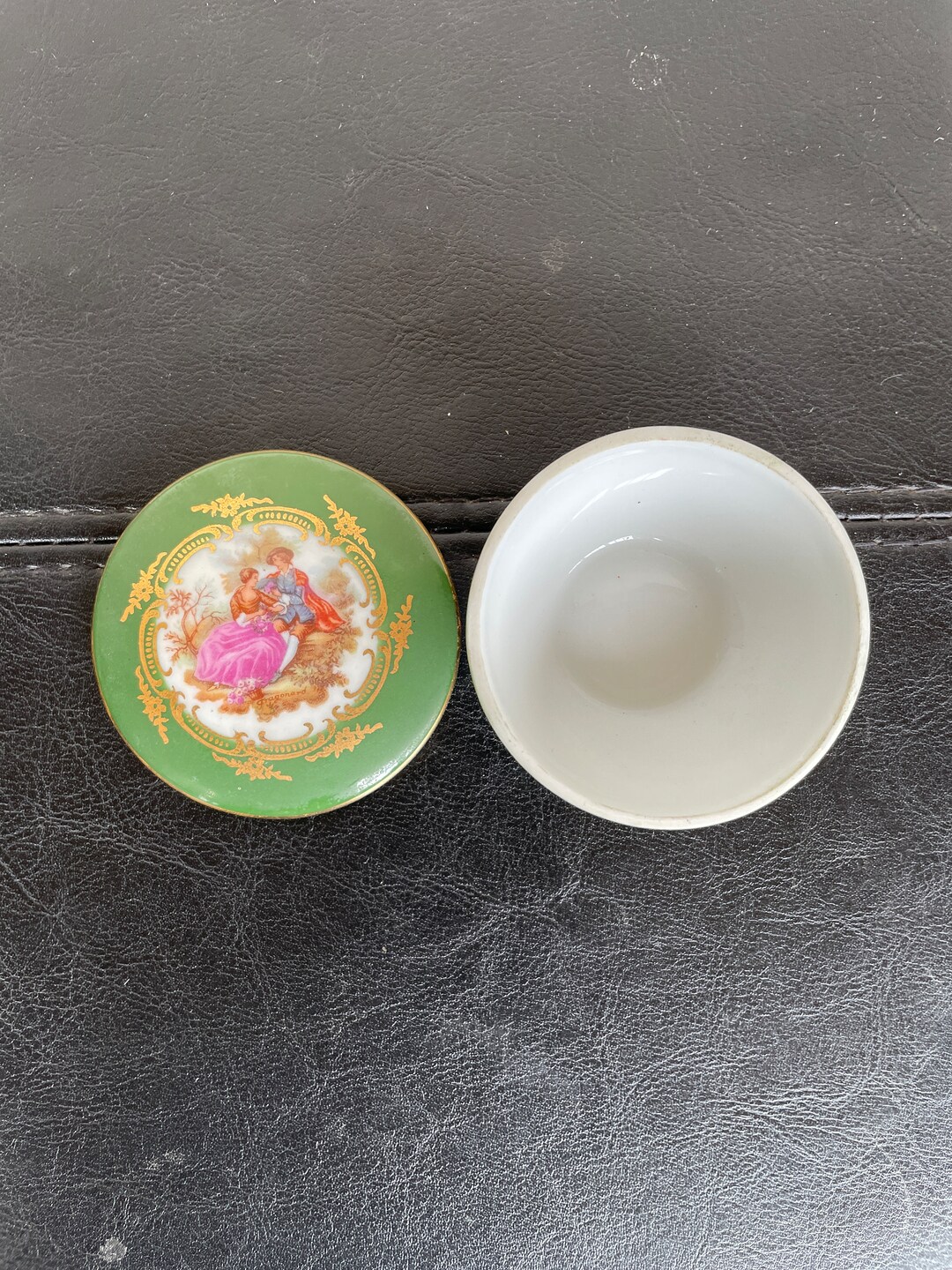 Beautiful Limoges, Green and Gold, Porcelain Trinket Dish With Lid ...