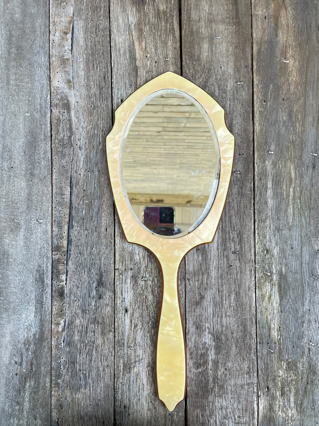 Antique Amber Celluloid Portrait Mirror. - Etsy