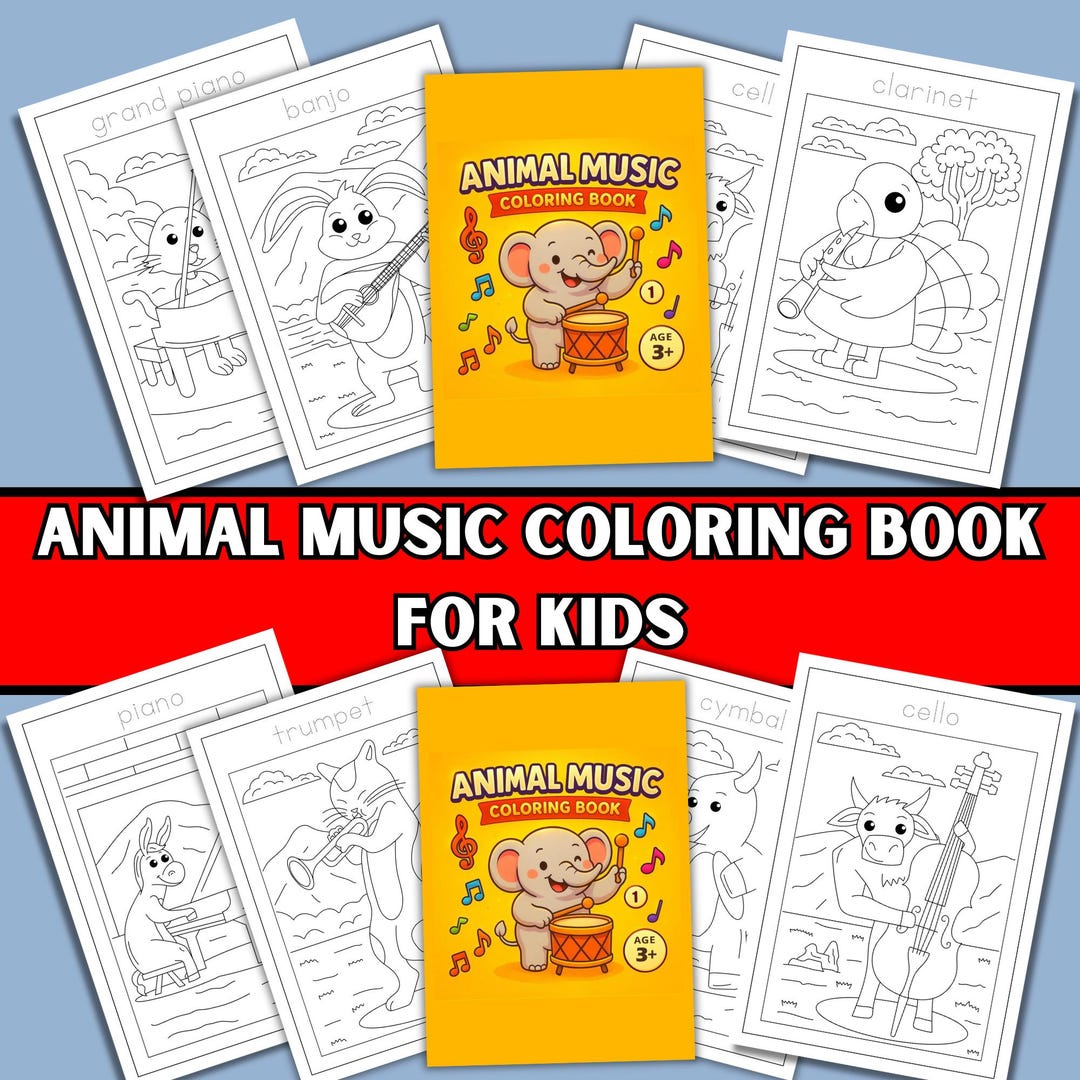 Musical Animal Coloring Book for Toddlers, Instrument Learning (PDF) - Etsy