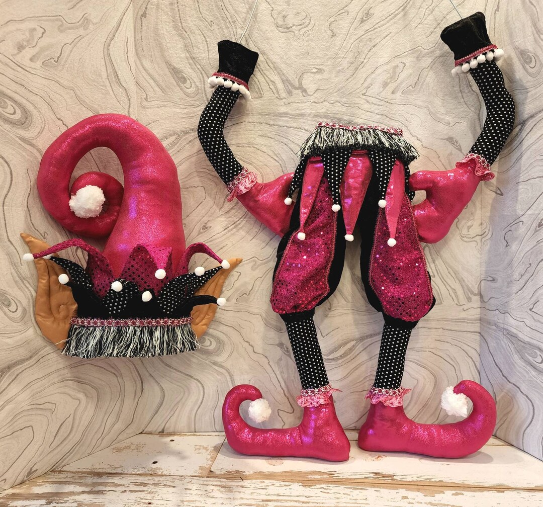 Elf Wreath Attachment, Christmas Wreath, Pink Christmas, Jester Decor ...