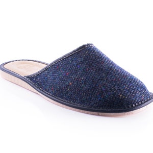 Irish Donegal Tweed Genuine Leather Mens Slippers house Shoes with Durable Soles Brown bronze Herringbone With Fleck MADE IN IRELAND Etsy