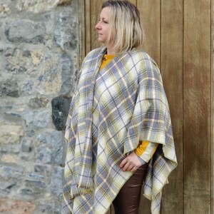 Burette Silk Summer/spring Ruana Wrap Yellow Teal Grey Brown Plaid ...