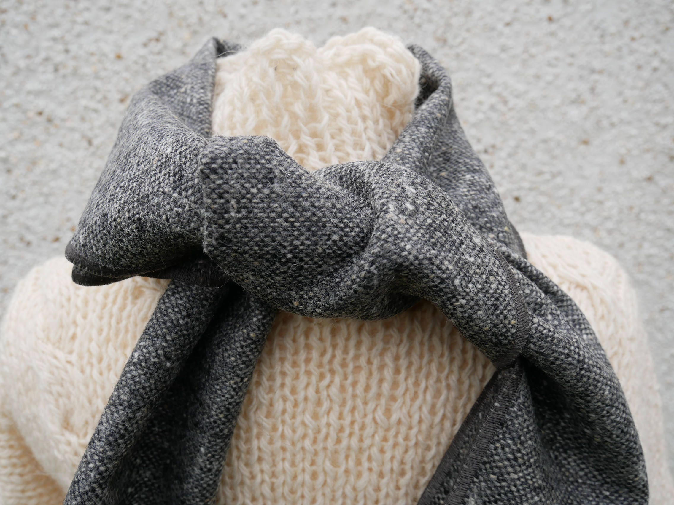 Irish tweed wool scarf -100% pure new wool- gray/charcoal melange ...