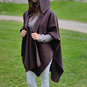 Irish Donegal Tweed Wool Hooded Ruana, Cape, Rectangle Cloak ...