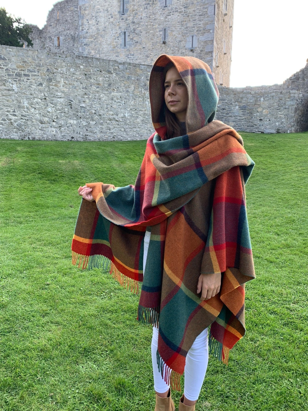 Hooded Irish Pure Lambswool Cape, Ruana, Wrap , Shawl - 100% Pure New ...