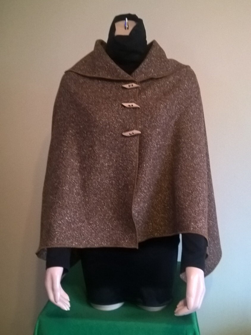 3in1 - Irish tweed wool cape, poncho & shawl - brown melange - 100% ...