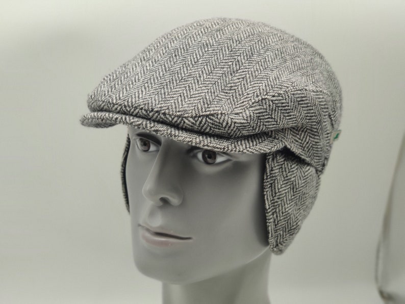 Irish Tweed Flat Cap - Black & White Herringbone - 100% Pure New Wool ...
