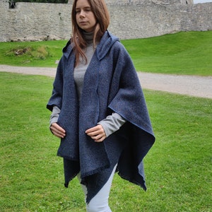 Irish Donegal Tweed Wool Hooded Ruana, Cape, Rectangle Cloak - Speckled ...