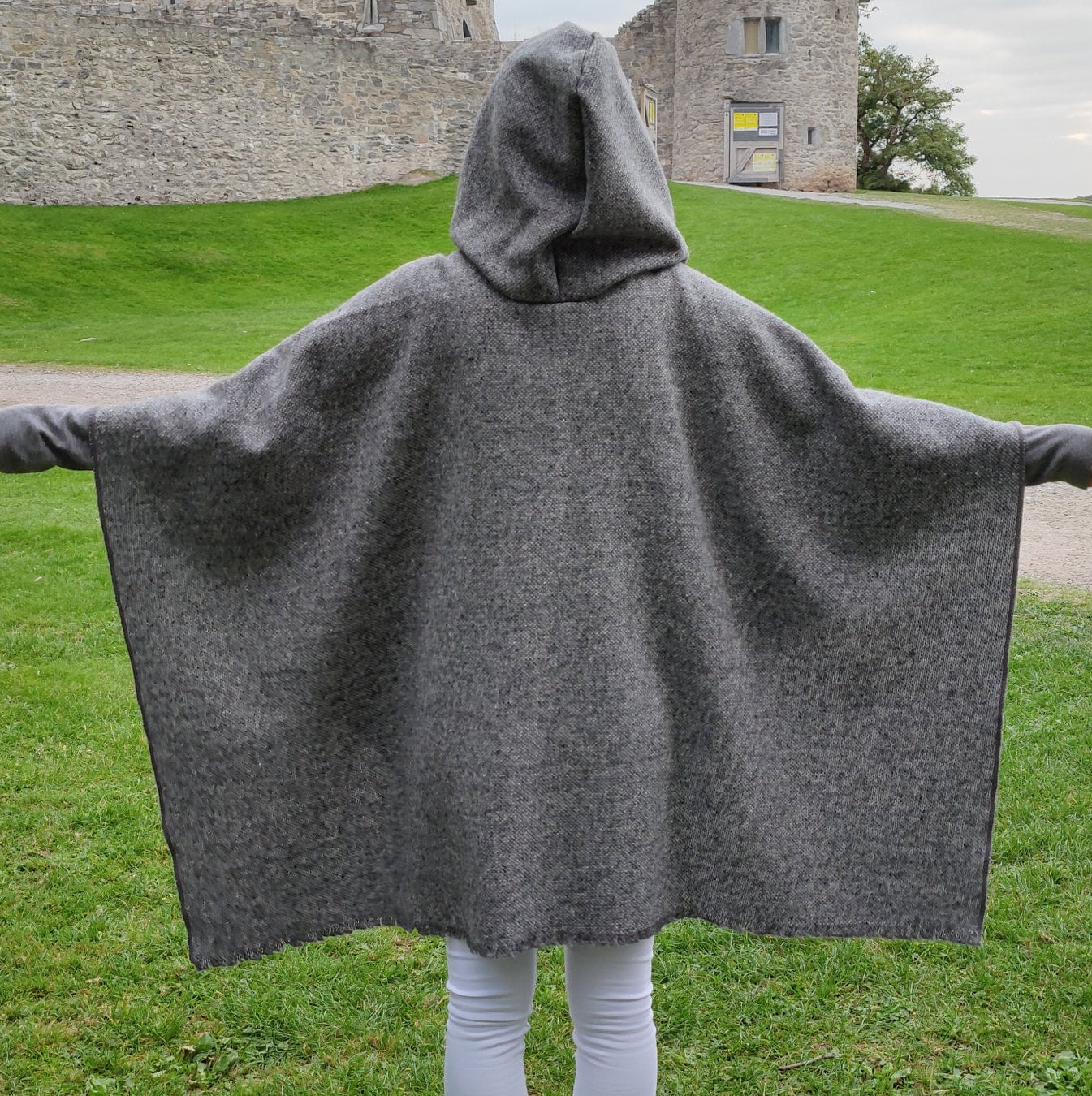 Irish Donegal Tweed Wool Hooded Ruana, Cape, Rectangle Cloak ...